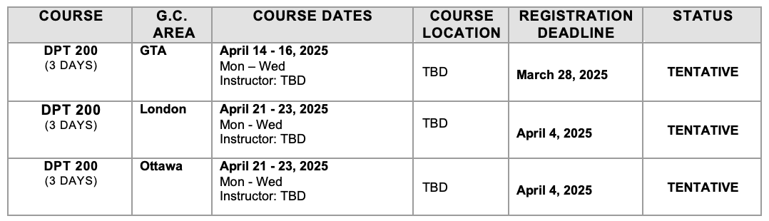 Training Dates - ORCGA | Ontario Regional Common Ground Alliance